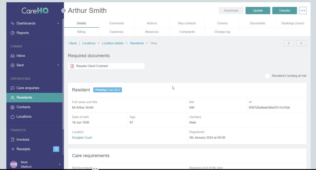 How to cancel a pending resident admission · CareHQ · A CRM application ...