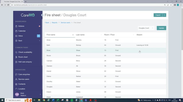 Downloading a fire sheet for your care home · CareHQ · A CRM ...