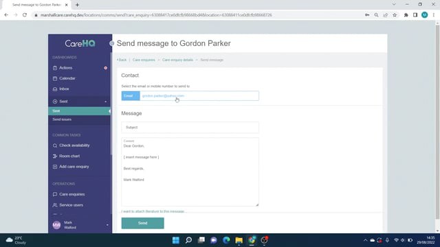 Sending a message to a care seeker or key contact · CareHQ · A CRM ...