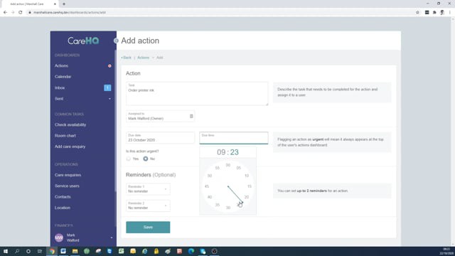 Setting actions and reminders · CareHQ · A CRM application for UK care ...