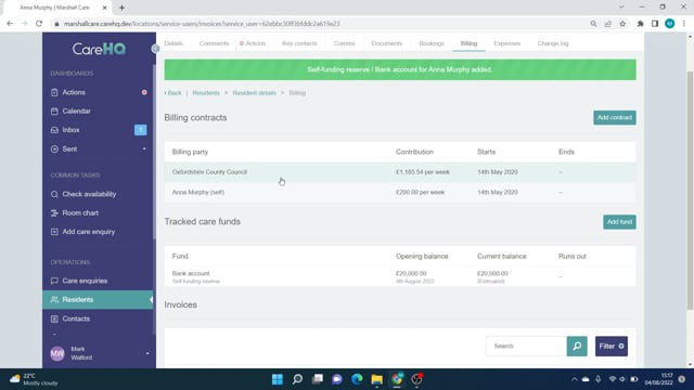 Tracking resident care funds (with invoicing) · CareHQ · A CRM ...